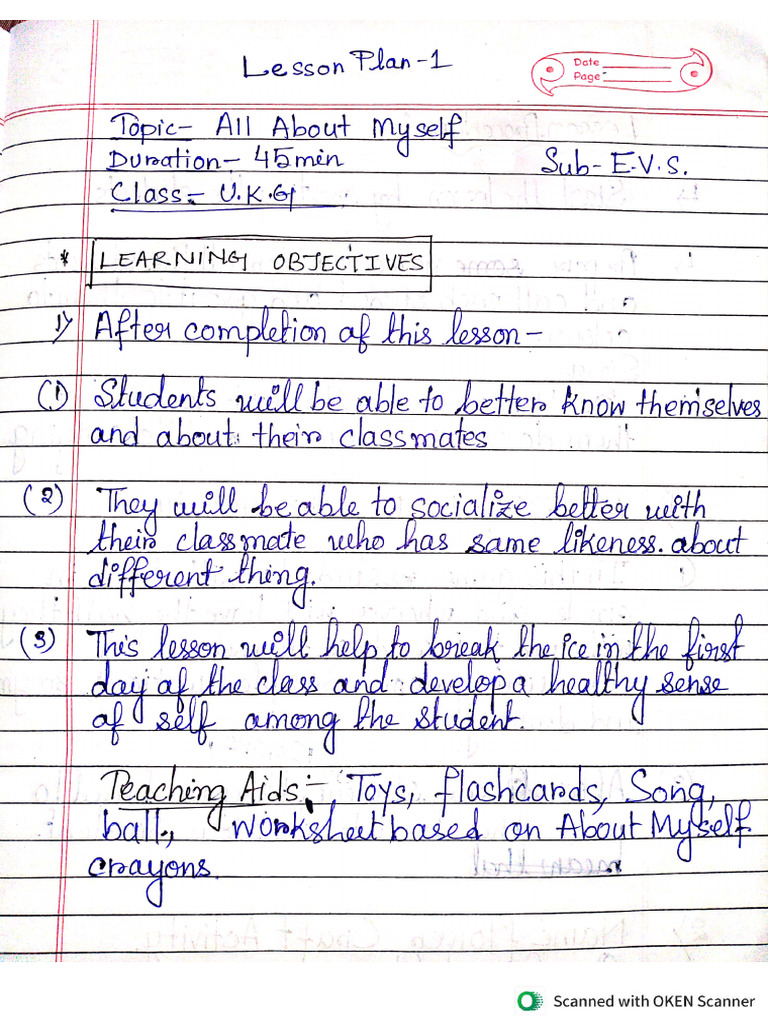 EVS Lesson Plan Class - UKG | PDF