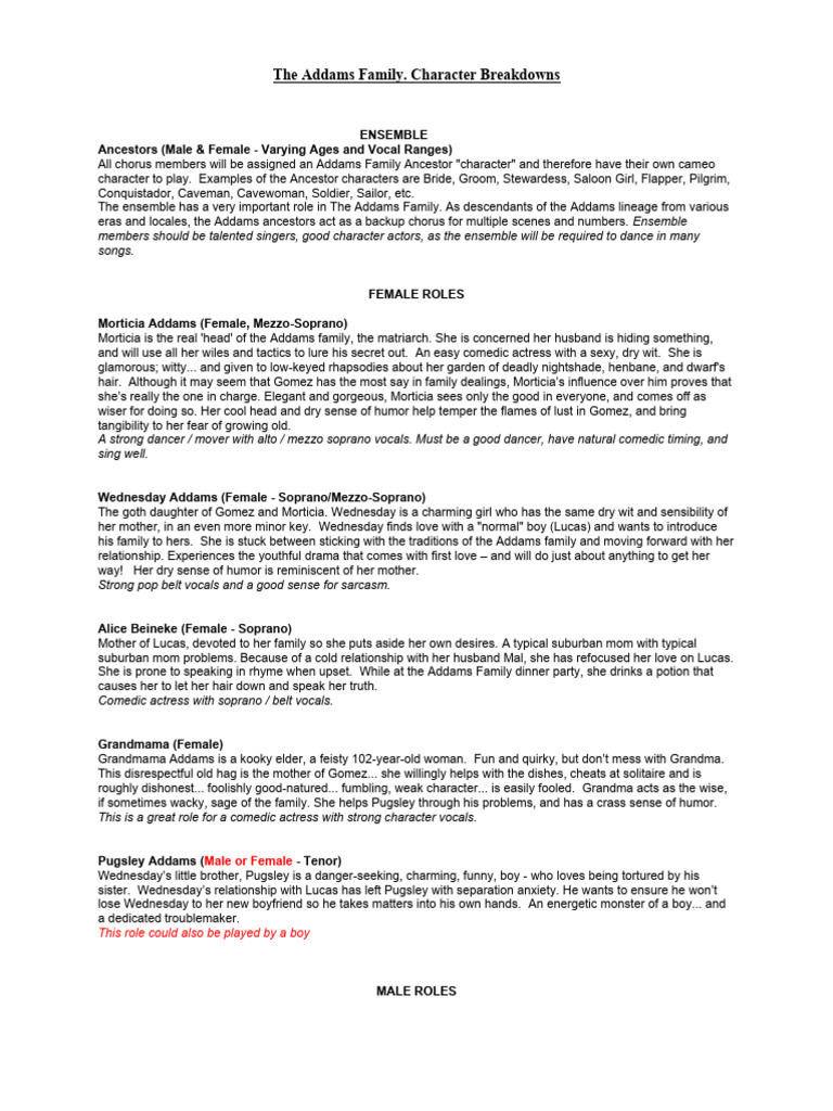 The Addams Family Character Breakdowns | PDF
