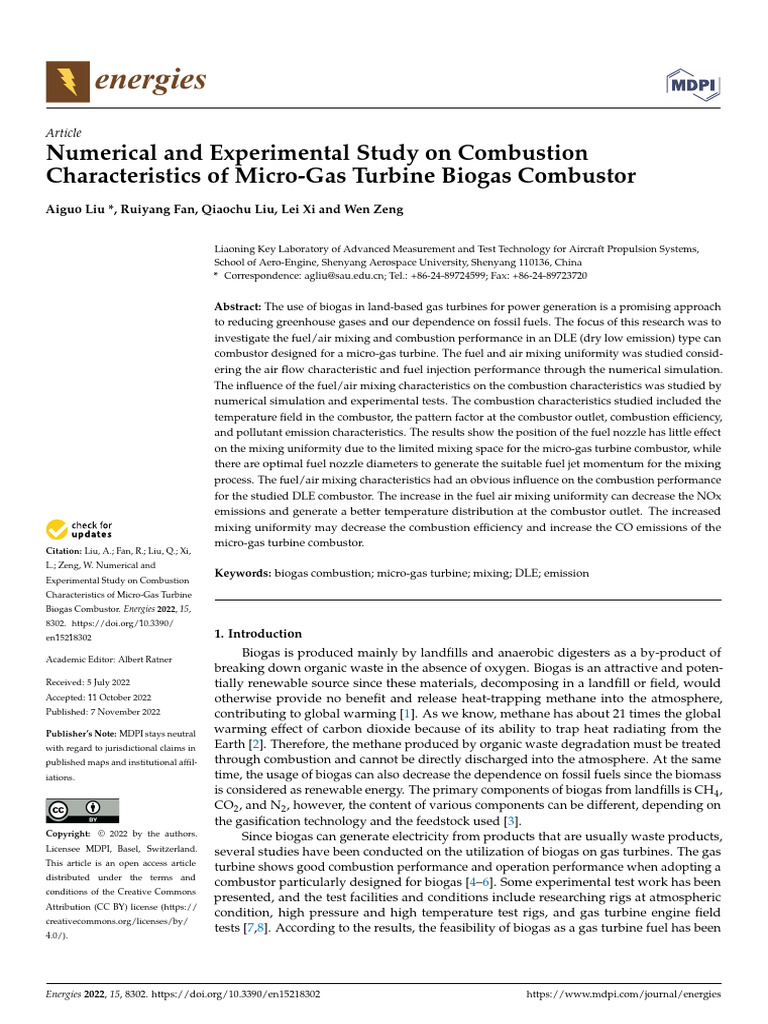 2022 - Numerical and Experimental Study On Combustion Characteristics of Micro-Gas Turbine ...
