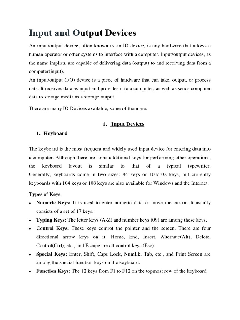 Input and Output Devices | PDF | Computer Keyboard | Optical Character Recognition