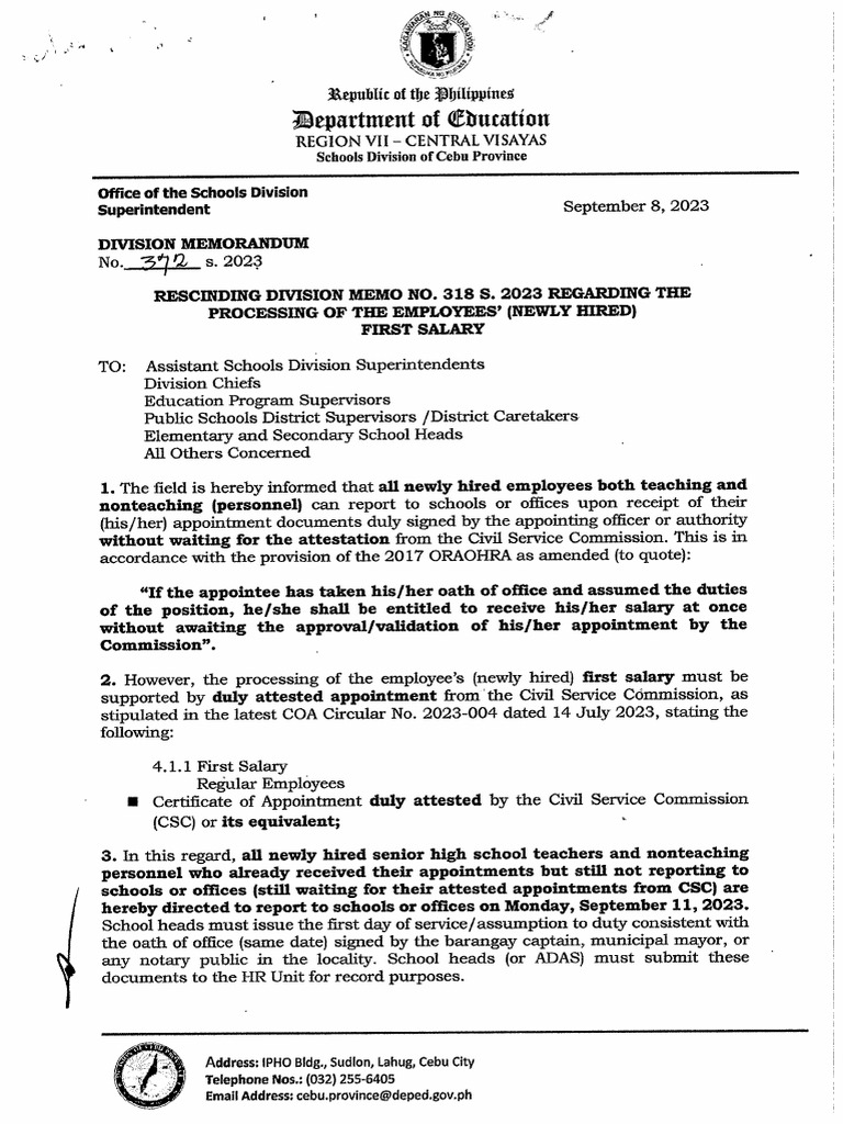 DM - s2023 - 372-PROCESSING OF FIRST SALARY FOR NEWLY-HIRED | PDF ...