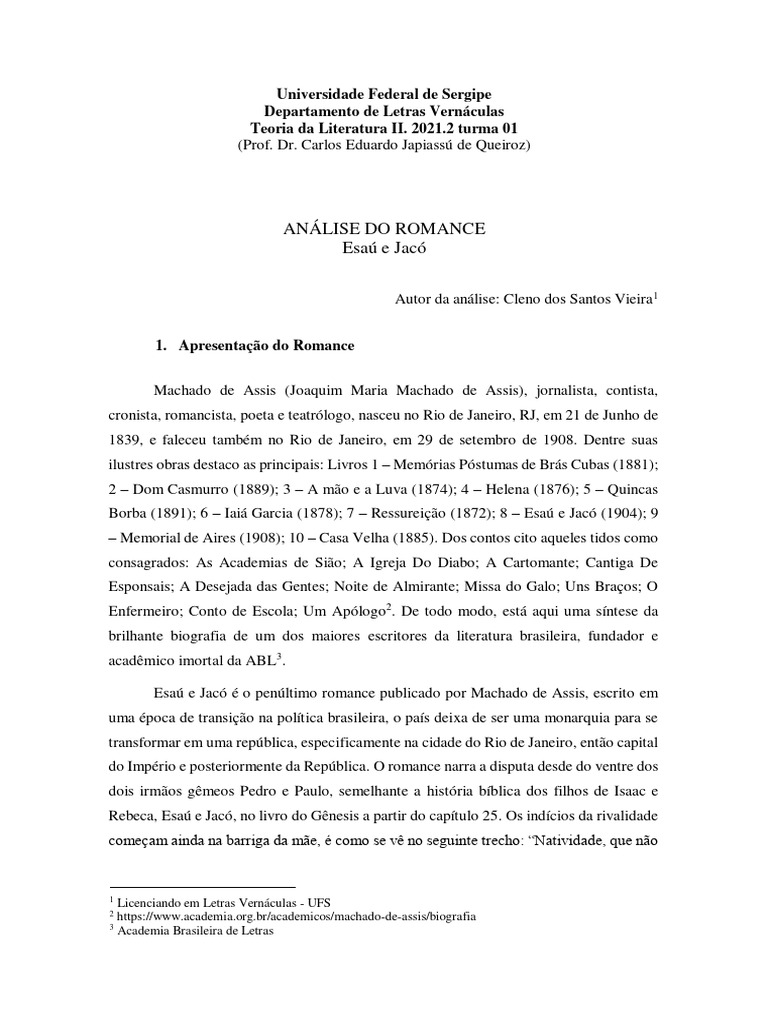 Esaú e Jacó Análise de Romance Versão-Final | PDF | Narrativa