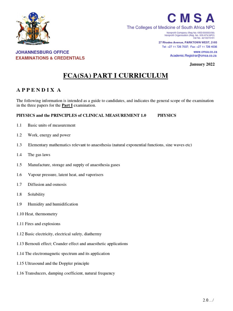 FCA(SA) Part I Curriculum Overview | PDF | Heart | Statistics