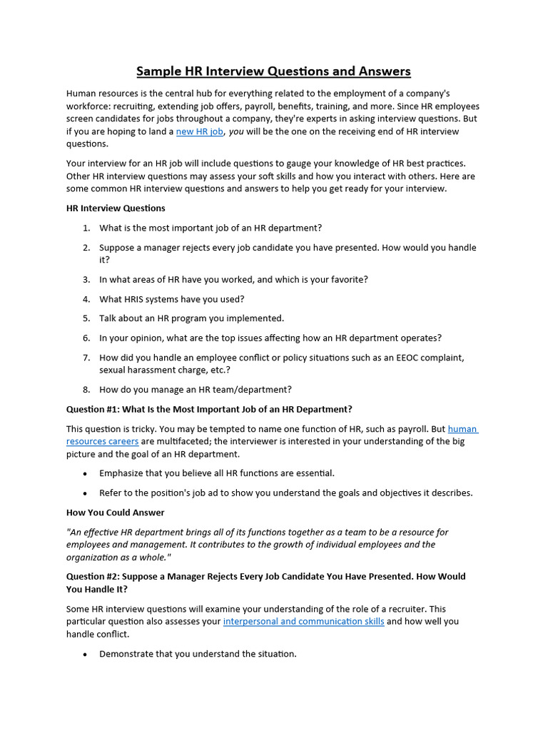 Sample HR Interview Questions and Answers | PDF | Human Resources ...