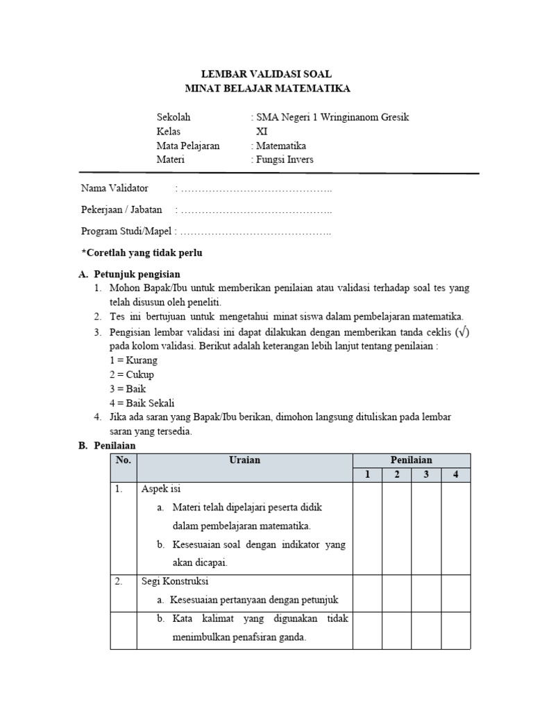 Lembar Validasi Instrumen | PDF