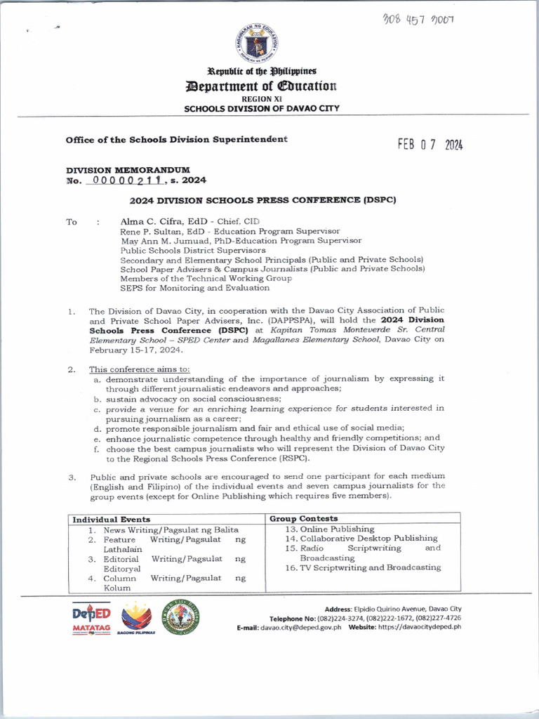 2024 DM No. 211 2024 Division Schools Press Conference DSPC | PDF