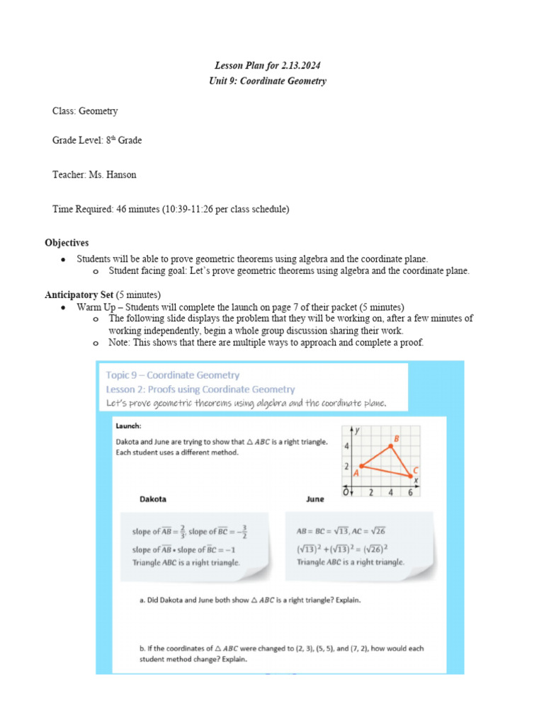 Lesson Plan For 2 | PDF | Mathematical Proof | Geometry