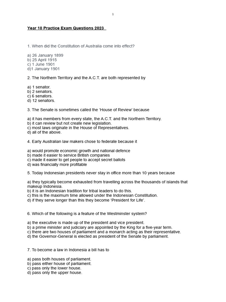 Year 10 Practice Exam Questions 2023 | PDF | Inflation | Gross Domestic ...
