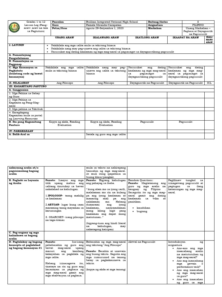 G8-Q1-Week 1-Pagbasa at Dayagnostik | PDF