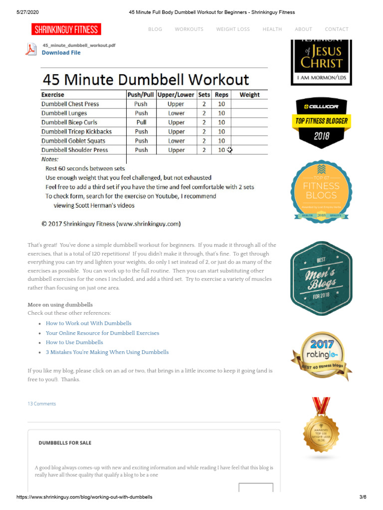 45 Minute Full Body Dumbbell Workout For Beginners - Shrinkinguy ...