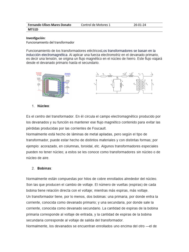 Funcionamiento Del Transformador | PDF | Transformador | Inductor