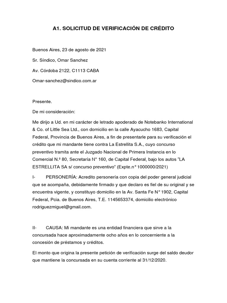 A1 Pedido de Verificación de Credito | Descargar gratis PDF | Bancos