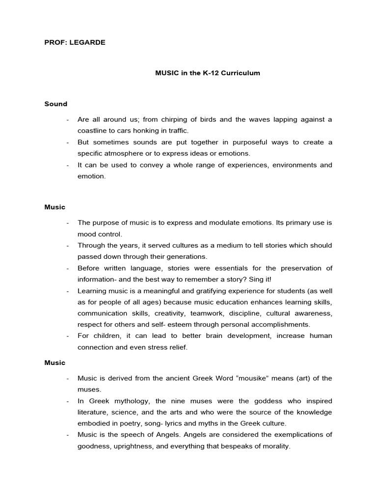 Music in The K12 Curriculum | PDF | Pitch (Music) | Sound
