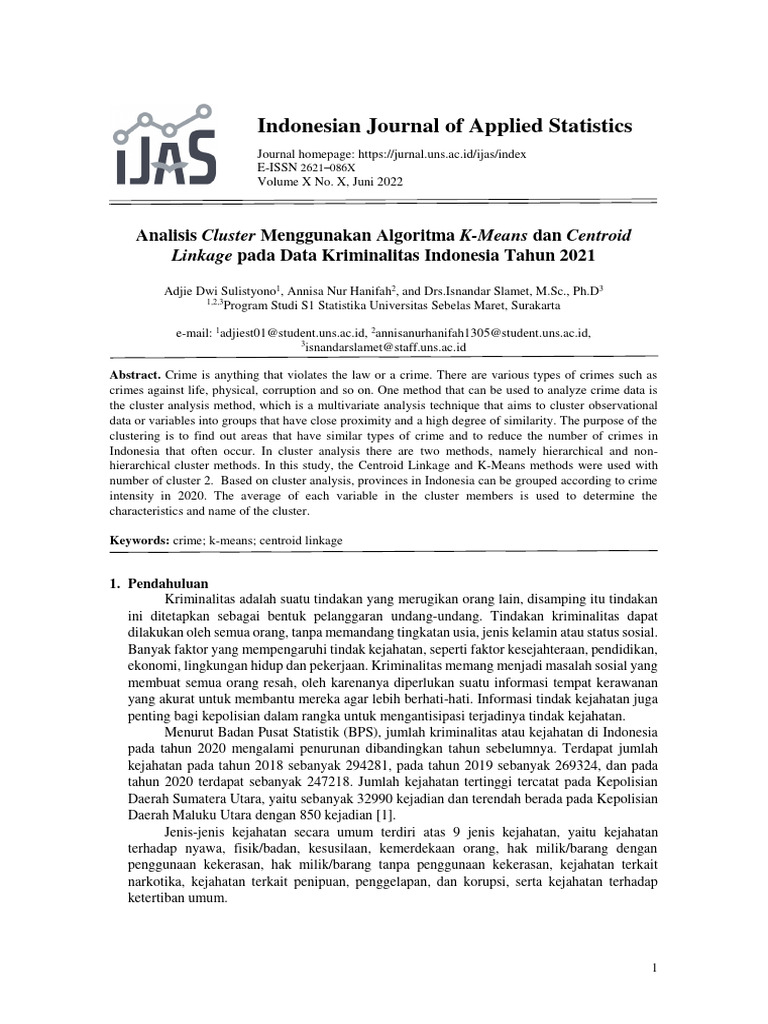 Analisis Cluster Menggunakan Algoritma K-Means Dan Centroid Linkage ...