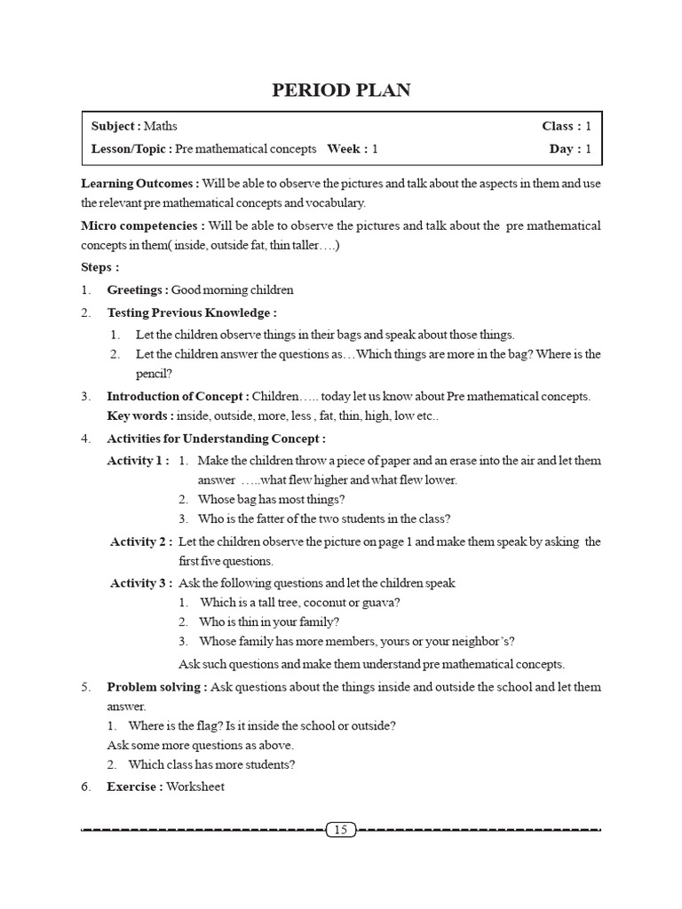 1st FLN Maths EM Period Plans-22-60 | PDF | Worksheet | Mathematics