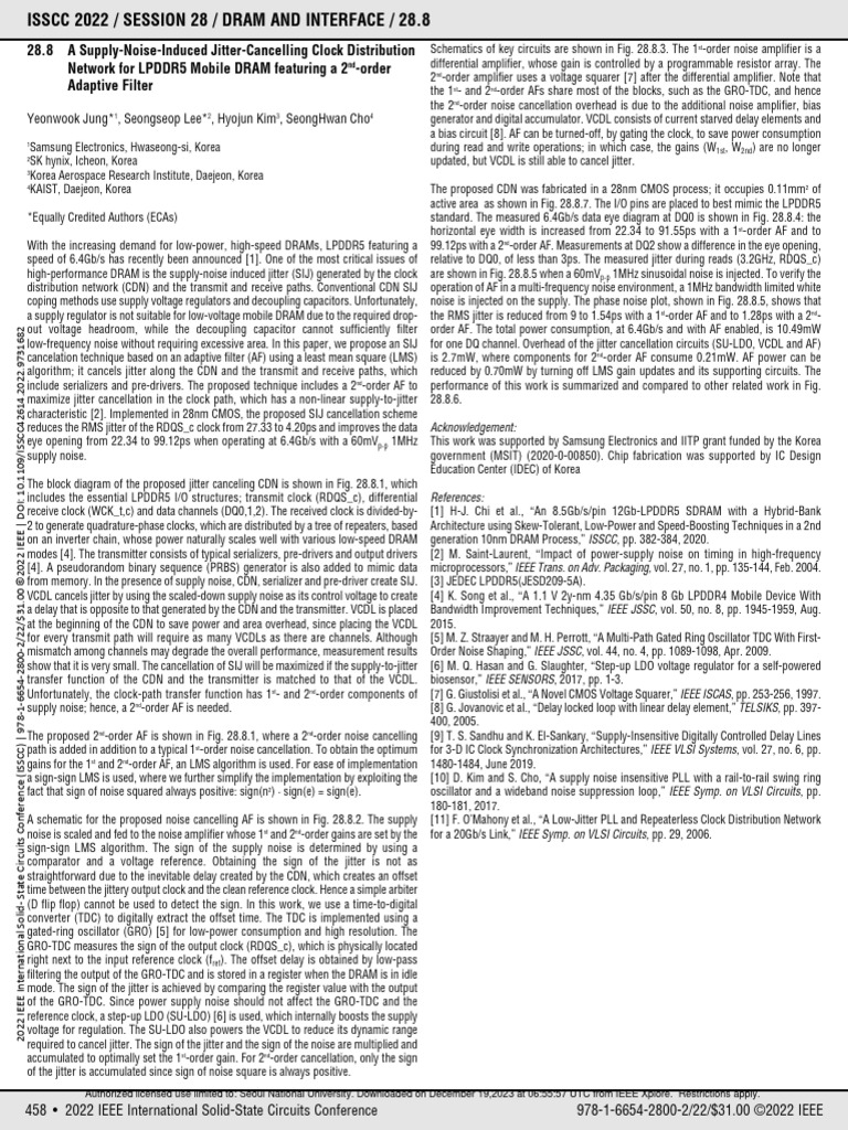 A Supply Noise Induced Jitter Cancelling Clock Distribution Network For Lpddr5 Mobile Dram
