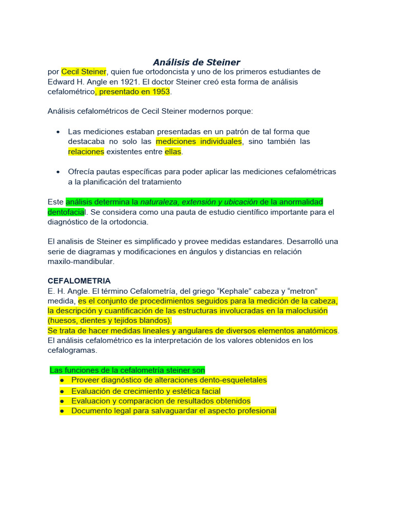 Analisis Steiner | PDF | Ortodoncia | Anatomía humana