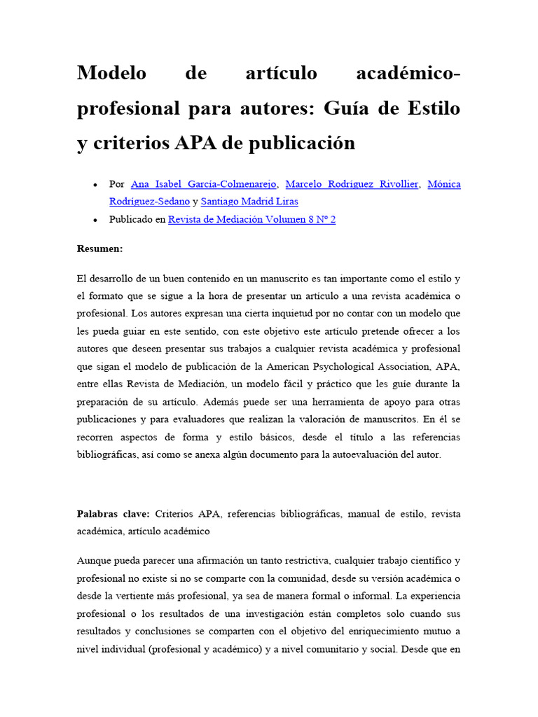 Modelo de Artículo Académico | PDF | Sumario abstracto) | Mediación