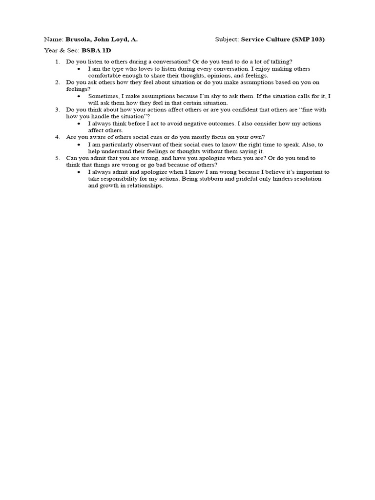 Self Awareness Activity SMP 103 | PDF | Wellness