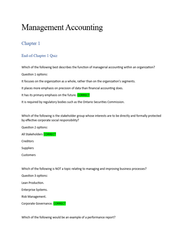Management Accounting - Chapters 1 2 3 | PDF | Inventory | Cost Of ...