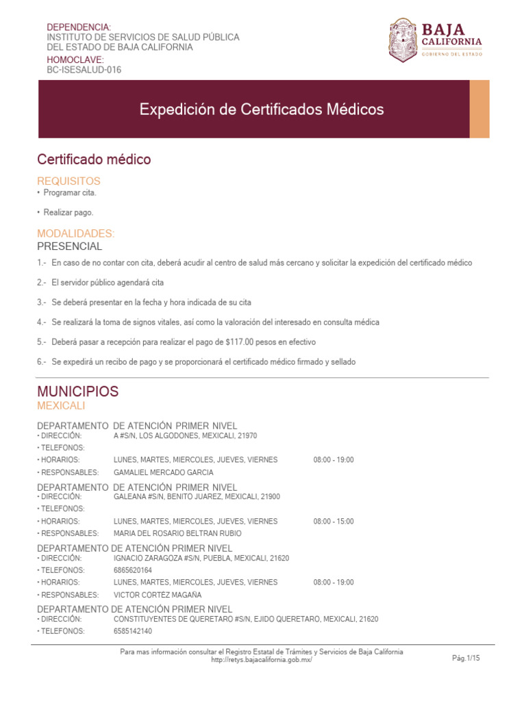 Ficha - Expedición de Certificados Médicos | PDF | México | Politica de mexico