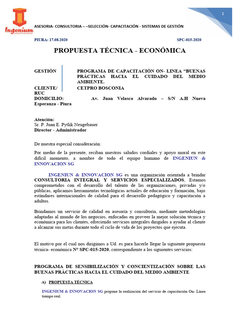 Spc-015-2020-Propuesta Tecnica Económica - Cetpro Bosconia | PDF ...