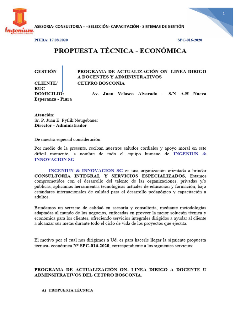 Spc-016-2020-Propuesta Tecnica Económica - Cetpro Bosconia | PDF ...