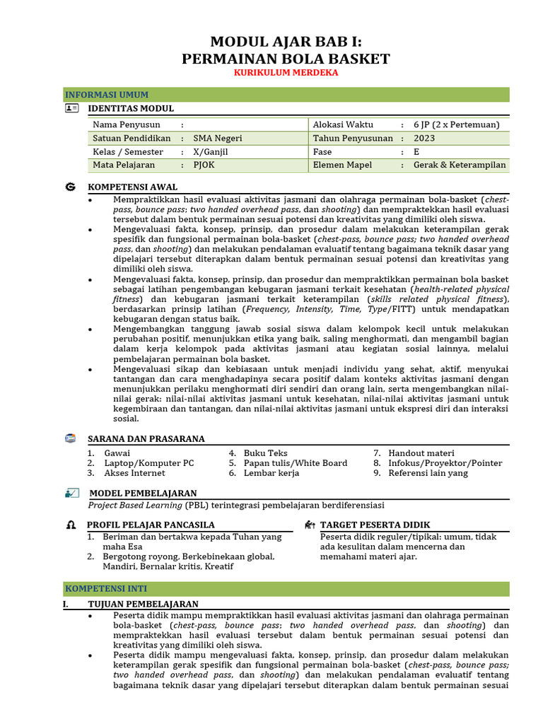 X Sem 1 Modul Ajar PJOK | PDF | Karier & Perkembangan