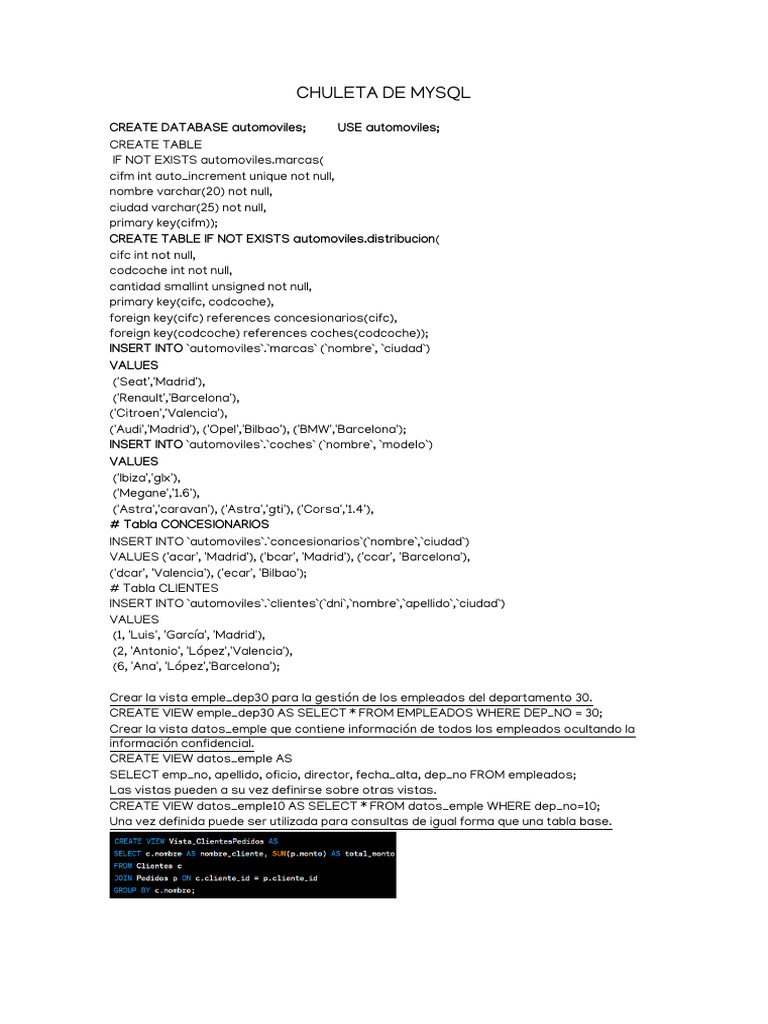 Chuleta de Mysql | PDF | Diseño de software | Ciencias de la Información