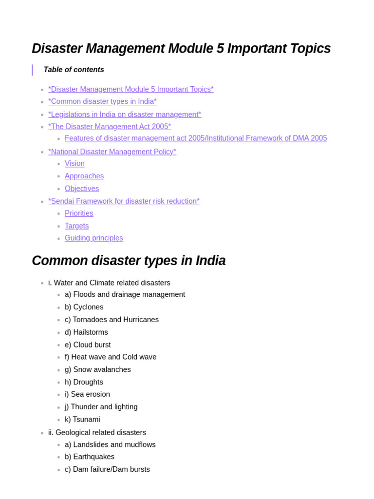 Key Topics in India's Disaster Management | PDF | Natural Disasters ...