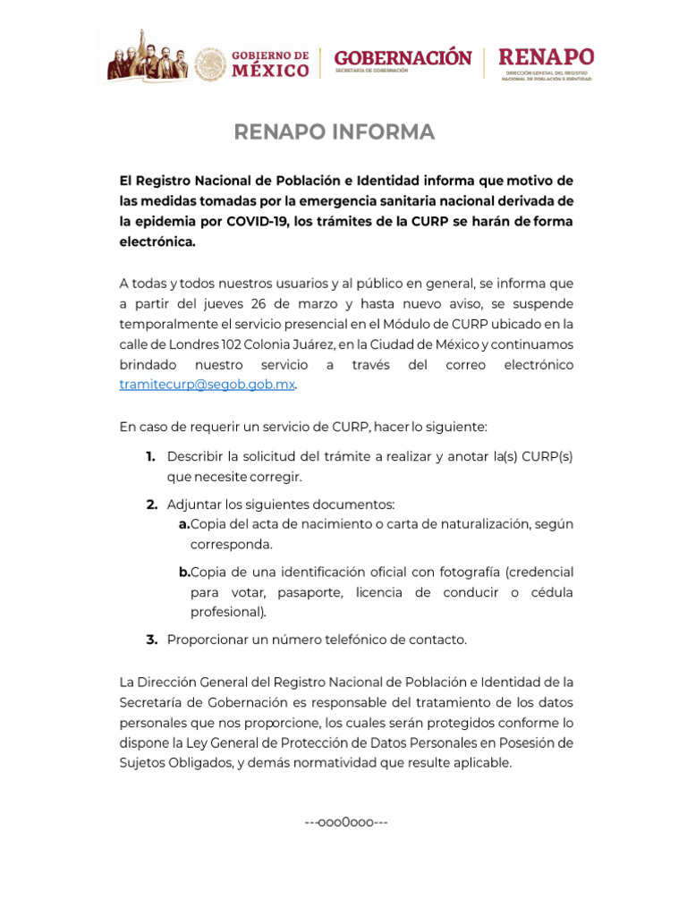El Renapo Informa-Curp 12.06.2020 | PDF