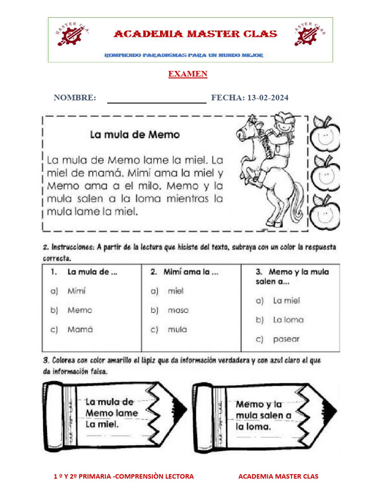 EXAMEN-comprension Lectora | PDF
