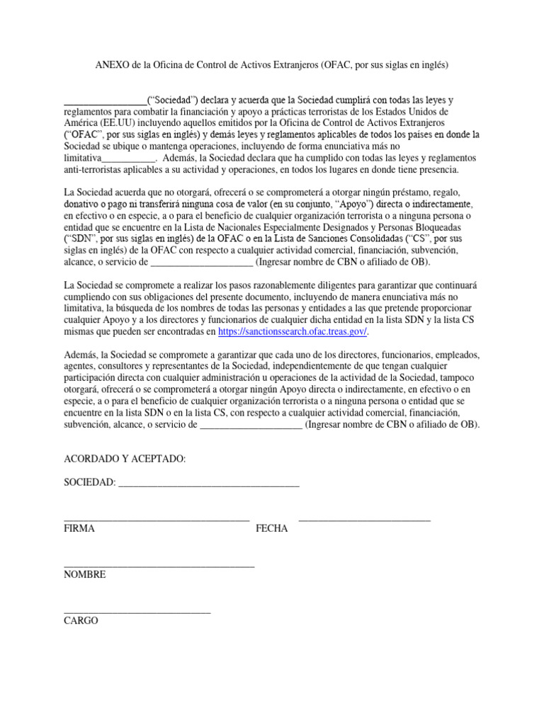 Compromiso de Cumplimiento OFAC | PDF | Oficina de Control de Activos ...