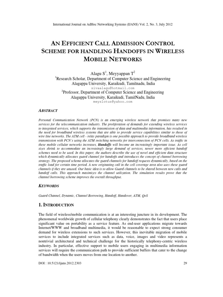An Efficient Call Admission Control Scheme For Handling Handoffs in Wireless Mobile Networks ...