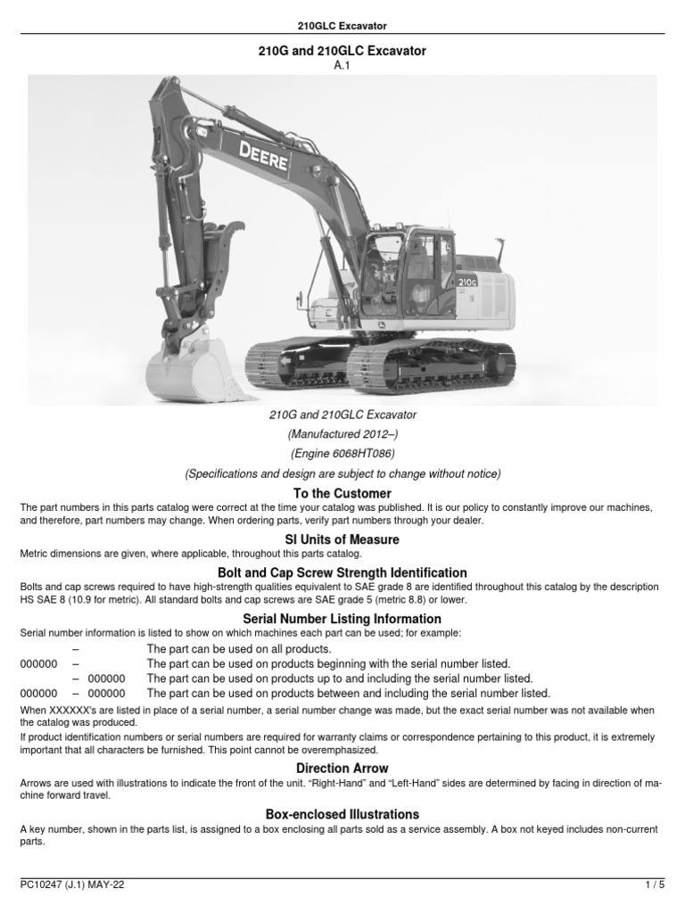 210GLC Excavator PIN 1FF210GX E520001 Introduction | PDF | Screw ...
