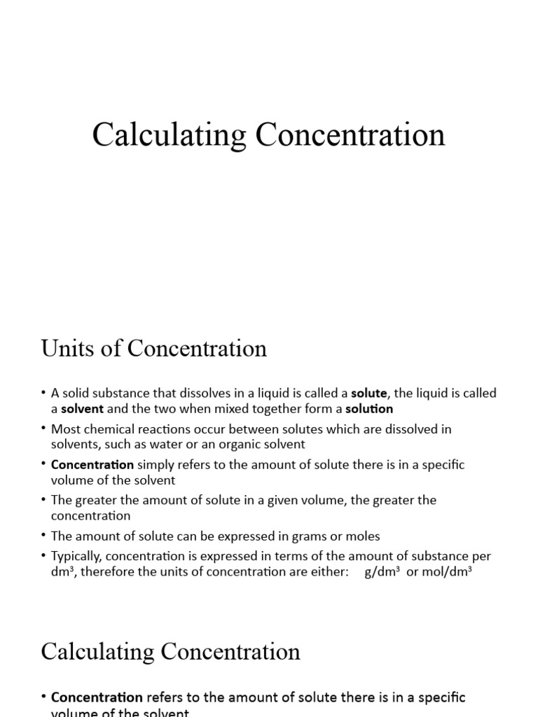 Concentration Calculation Guide | PDF | Mole (Unit) | Concentration