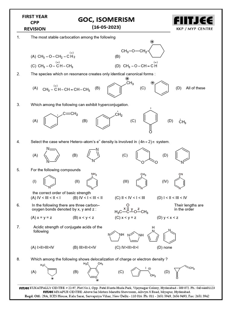 First Year - GOC, ISOMERISM - Revision - CPP - CKH | PDF | Chirality (Chemistry) | Chemistry