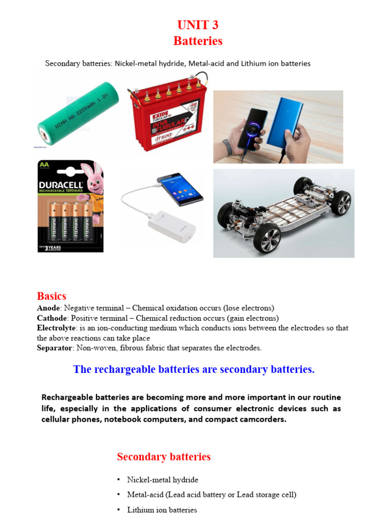 Secondary Cells | PDF | Rechargeable Battery | Lithium Ion Battery