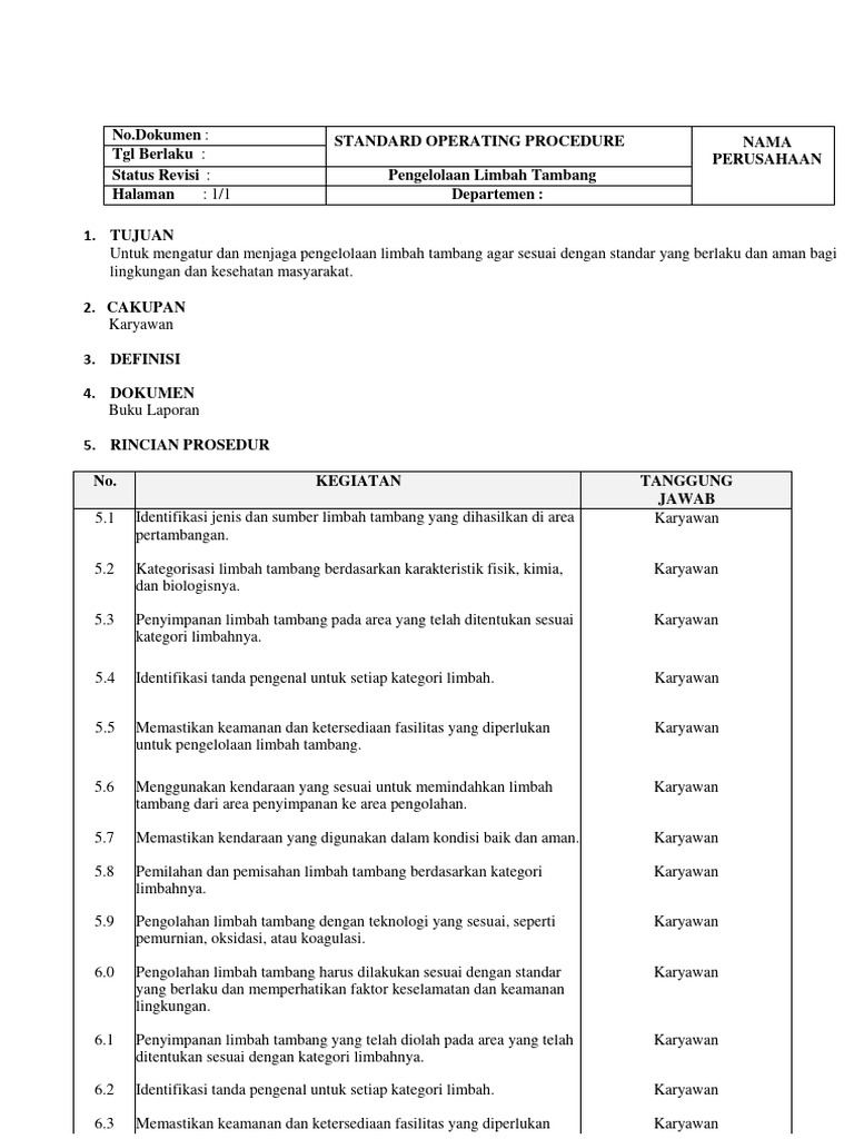 SOP Pengelolaan Limbah Tambang | PDF