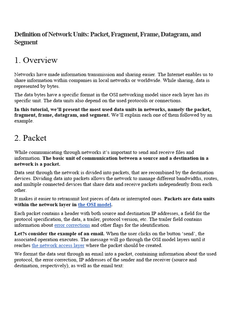 Definition of Network Units Packet, Fragments, Frame, Datagram, Segment | PDF | Network Packet ...