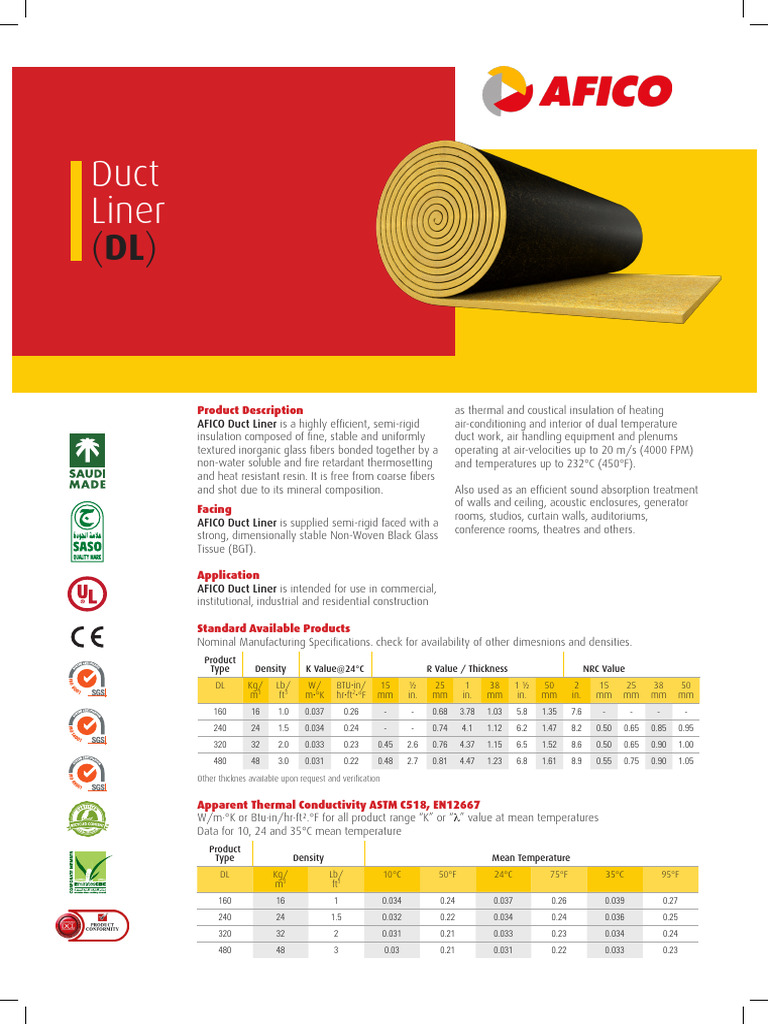 Afico Duct Liner | Download Free PDF | Duct (Flow) | Thermal Insulation