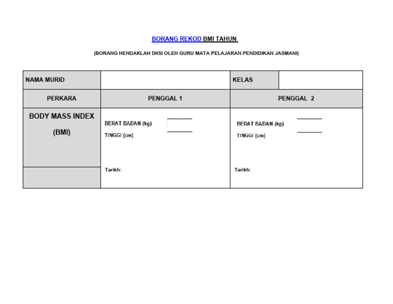 Borang Rekod Bmi | PDF