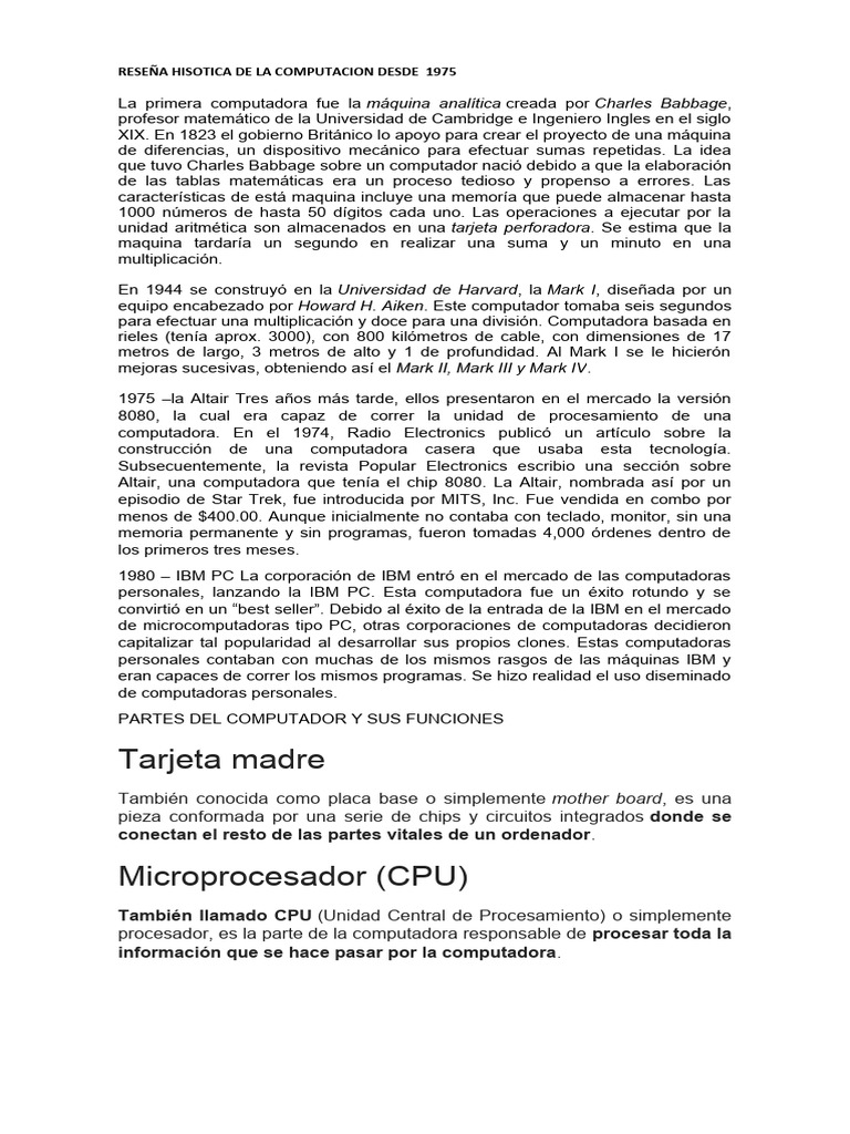 Reseña Hisotica de La Computacion Desde 1975 | PDF | Hardware de la computadora | Programa de ...