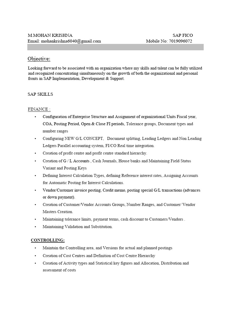 Mohan Krishna Resume | PDF | Cash | Enterprise Resource Planning