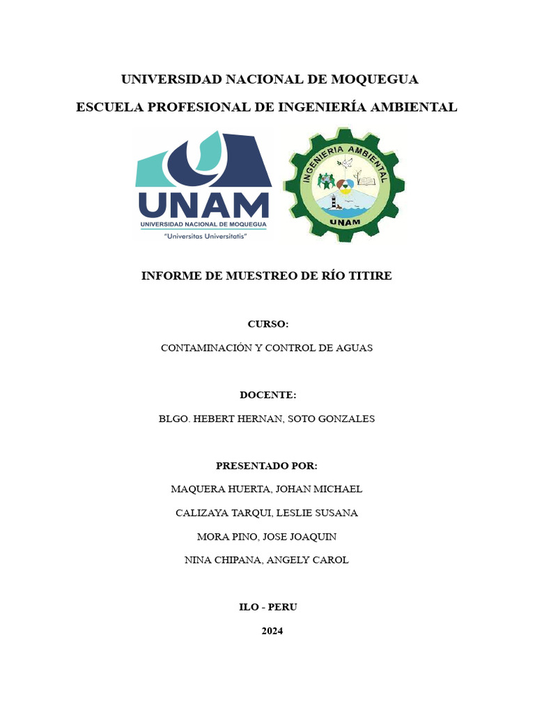Informe de Muestreo de Rio Titire | PDF | Agua | Entorno natural