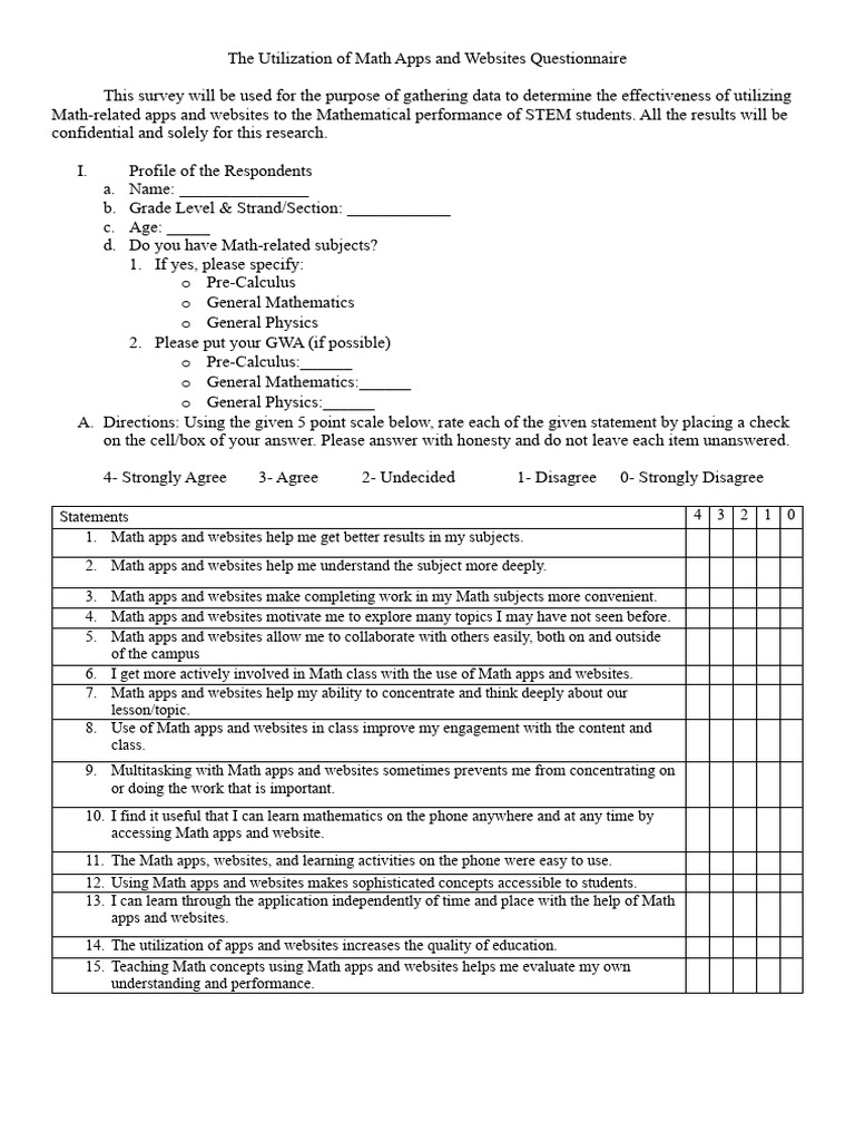 Questionnaire Group 2 STEM3 12 | PDF | Mathematics | Cognition