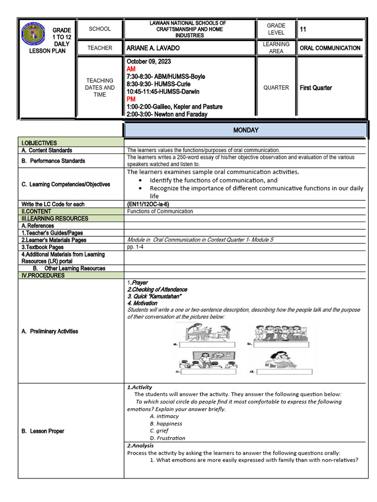 Oral Communication Activities Day 02 | PDF | Communication | Learning