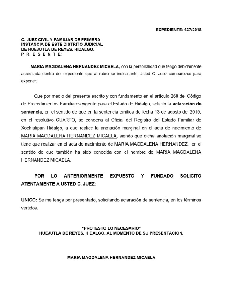 Aclaracion de Sentencia Maria Magdalena Hernandez Micaela | PDF