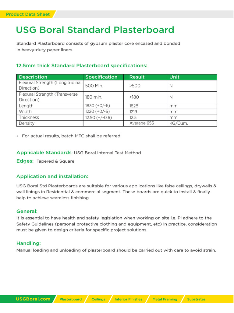 Usg Gypsum Plaster Board - Tds | PDF | Drywall | Secondary Sector Of ...