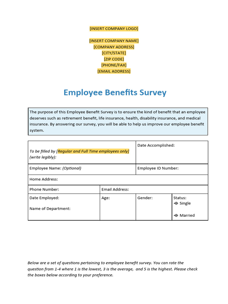 Employee Benefits Survey Template | PDF | Employment | Employee Benefits Employee Benefits Survey Template | PDF | Employment | Employee Benefits